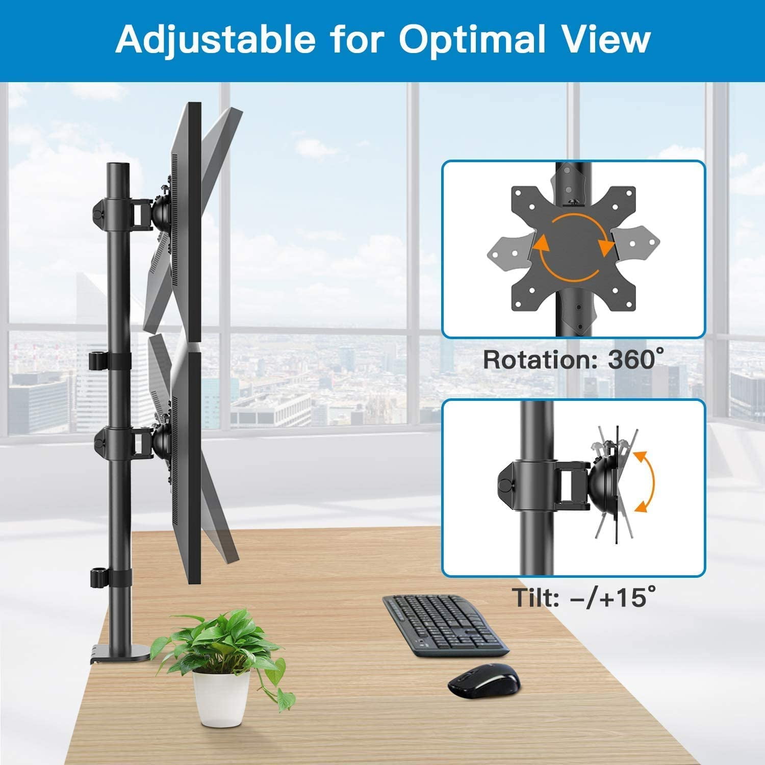 Buy Vertical Monitor Stand for 2 Monitors, 13-27 inch Dual Stacking ...