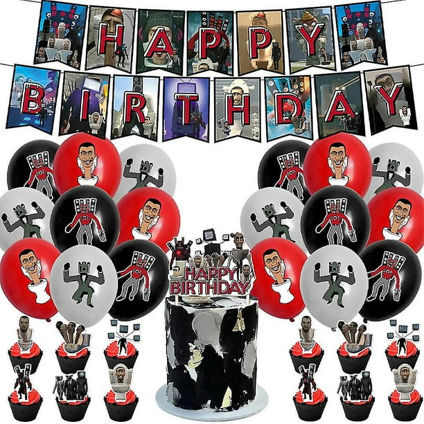 Skibidi Toilet Theme Birthday Party Supplies Kit Banner Balloons Cake ...