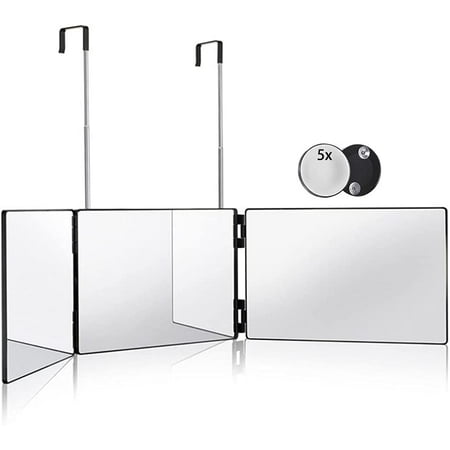 3 Way Mirror for Hair Cutting,360 Trifold Mirror with Height Adjustable ...