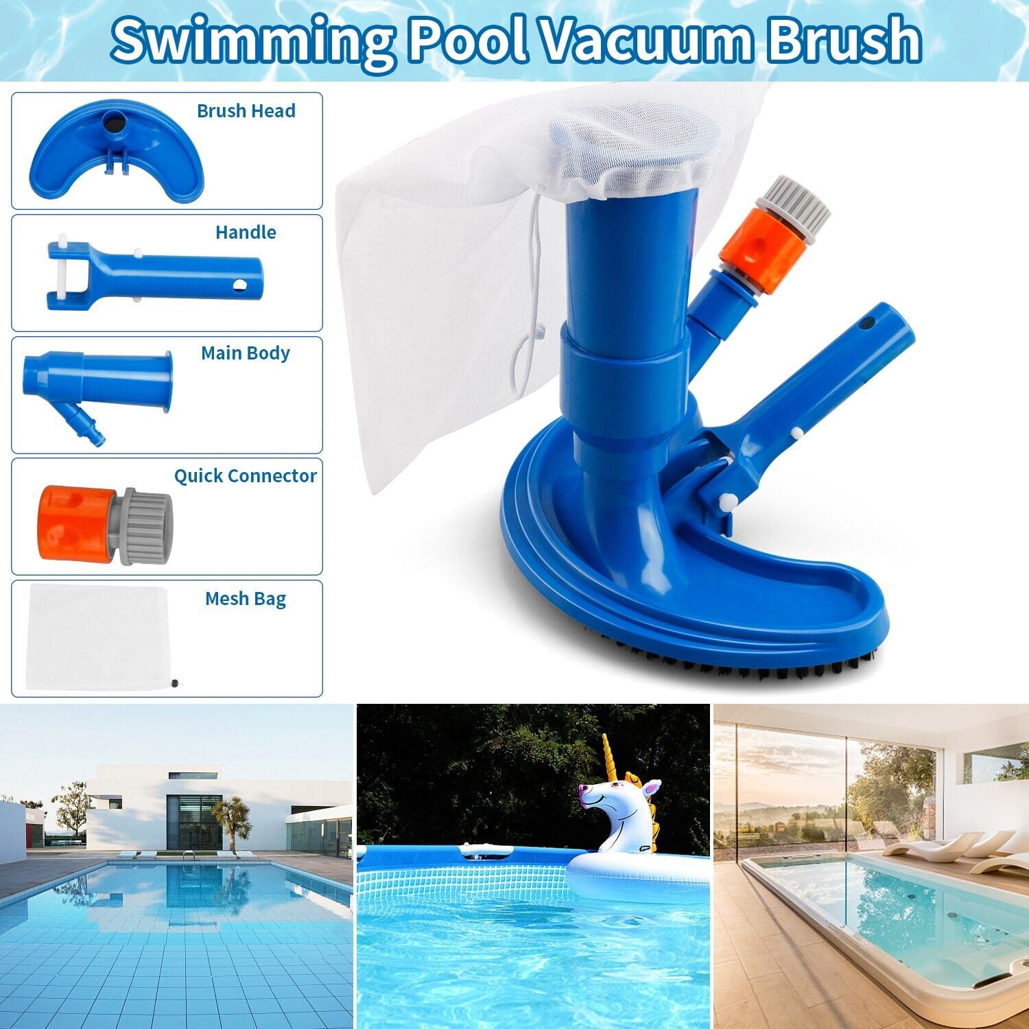 Elegant Choise Swimming Pool Spa Suction Vacuum Head w/Brush Cleaner ...
