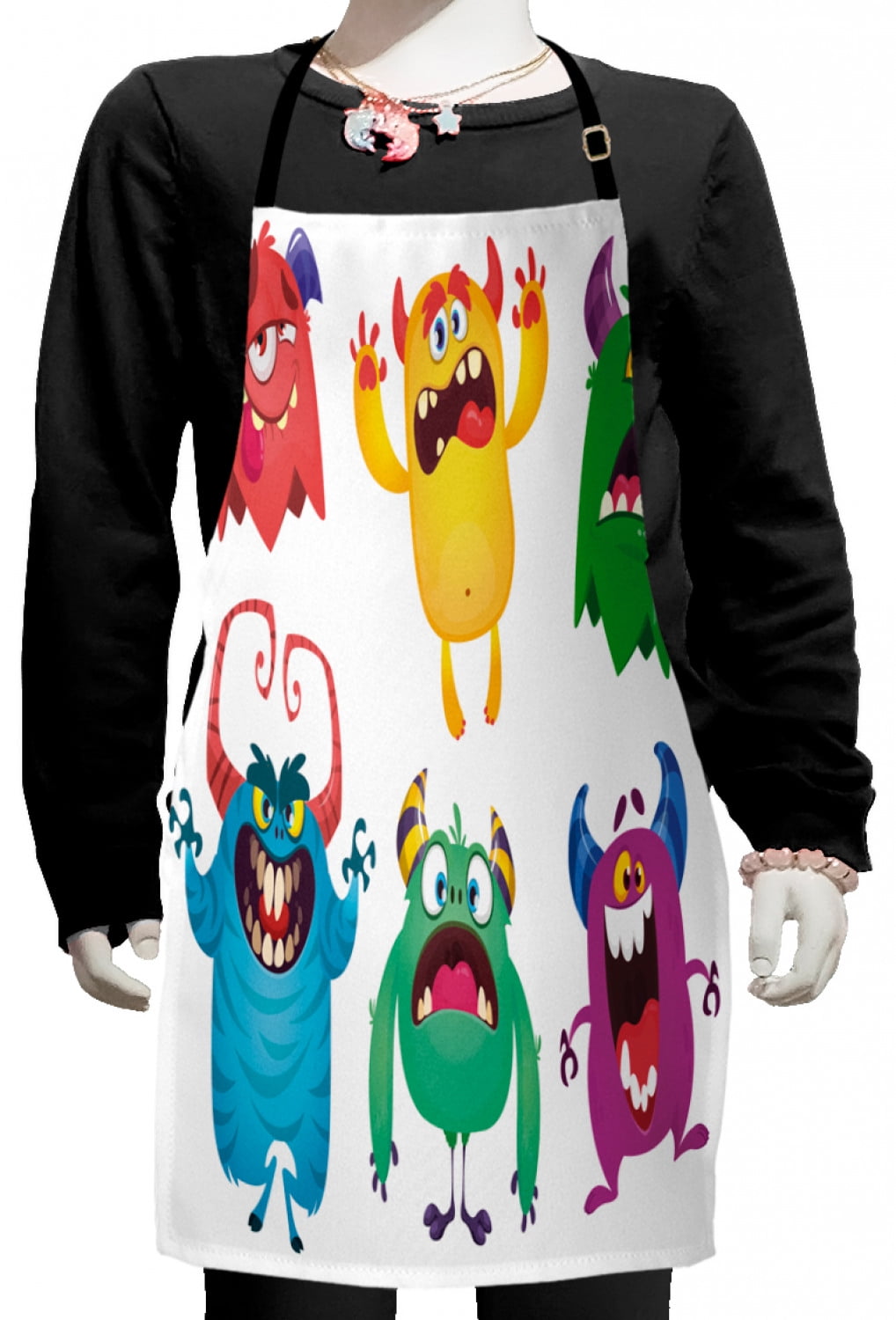 Alien Kids Apron, Childish Print of Funny Monsters Making Whimsical ...