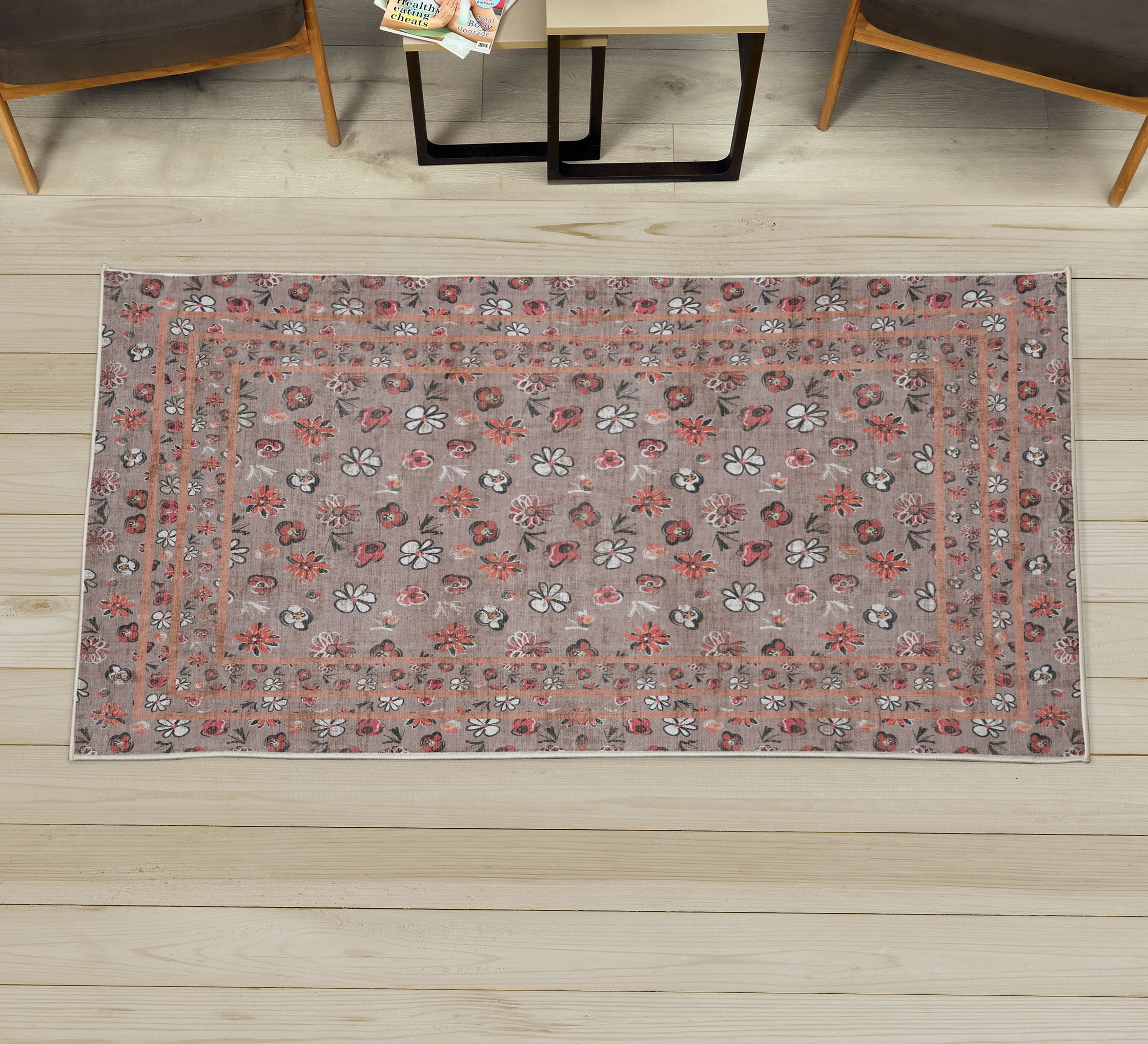 Floral Decorative Rug, Summer Themed Paint Brush Drawn Abstract ...