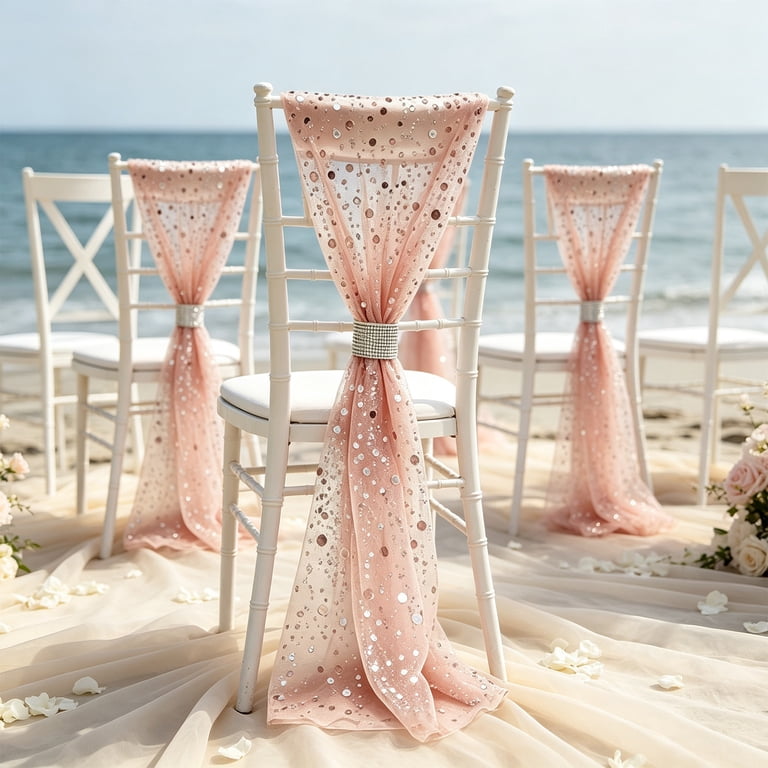 Chair Back Sash in Gradient Voile, Sheer Chair Drape with Sequin Detail ...