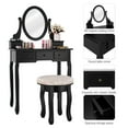 Costway Black Vanity Makeup Desk with Cushioned Mirror, 5 Drawers ...