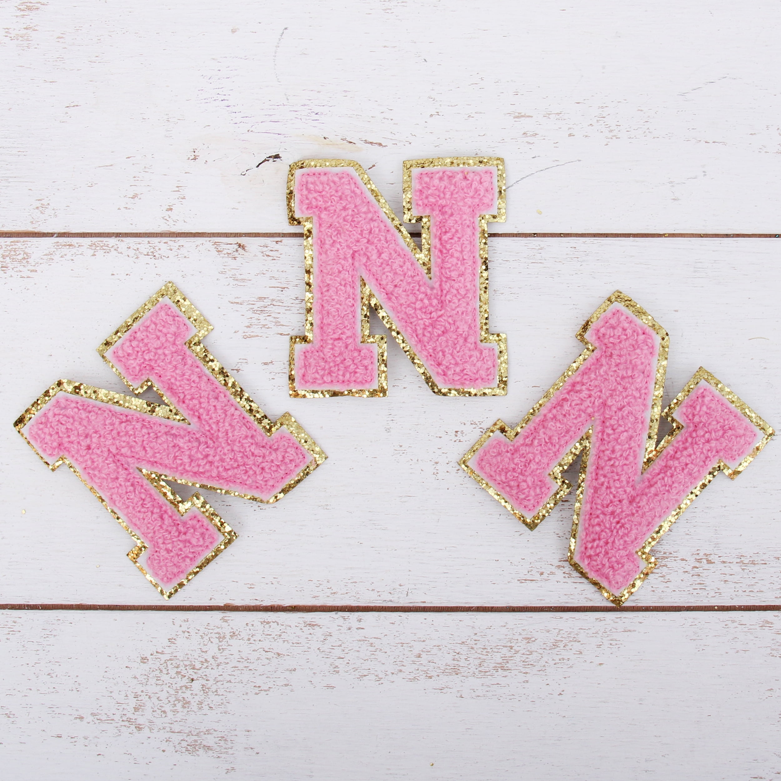 3 Pack Chenille Iron On Glitter Varsity Letter "N" Patches - Pink ...