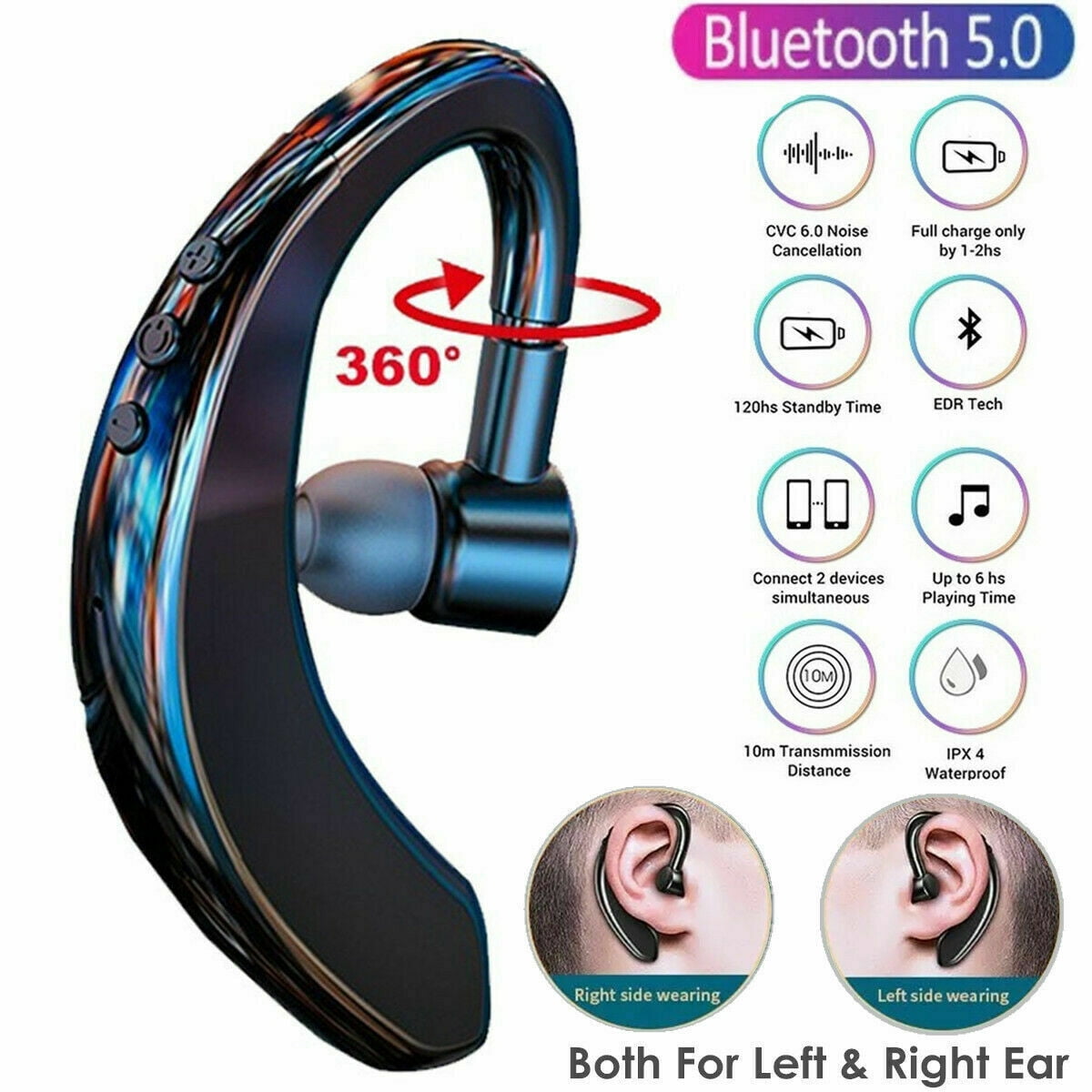 Bluetooth 5.0 Earpiece Driving Trucker Wireless Headset Earbuds Noise ...