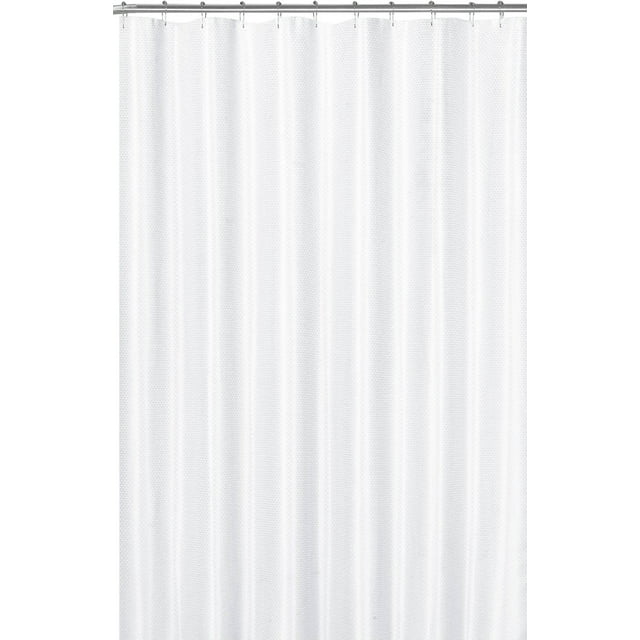 Serafina Home White Fabric Shower Curtain Modern Geometric With Silver