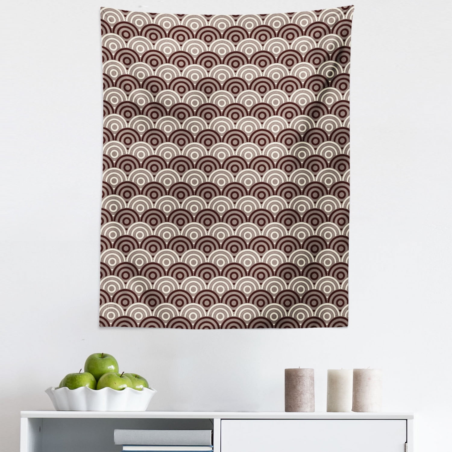 Earth Tones Tapestry, Spiral Circles Style Traditional Scallop Grid ...