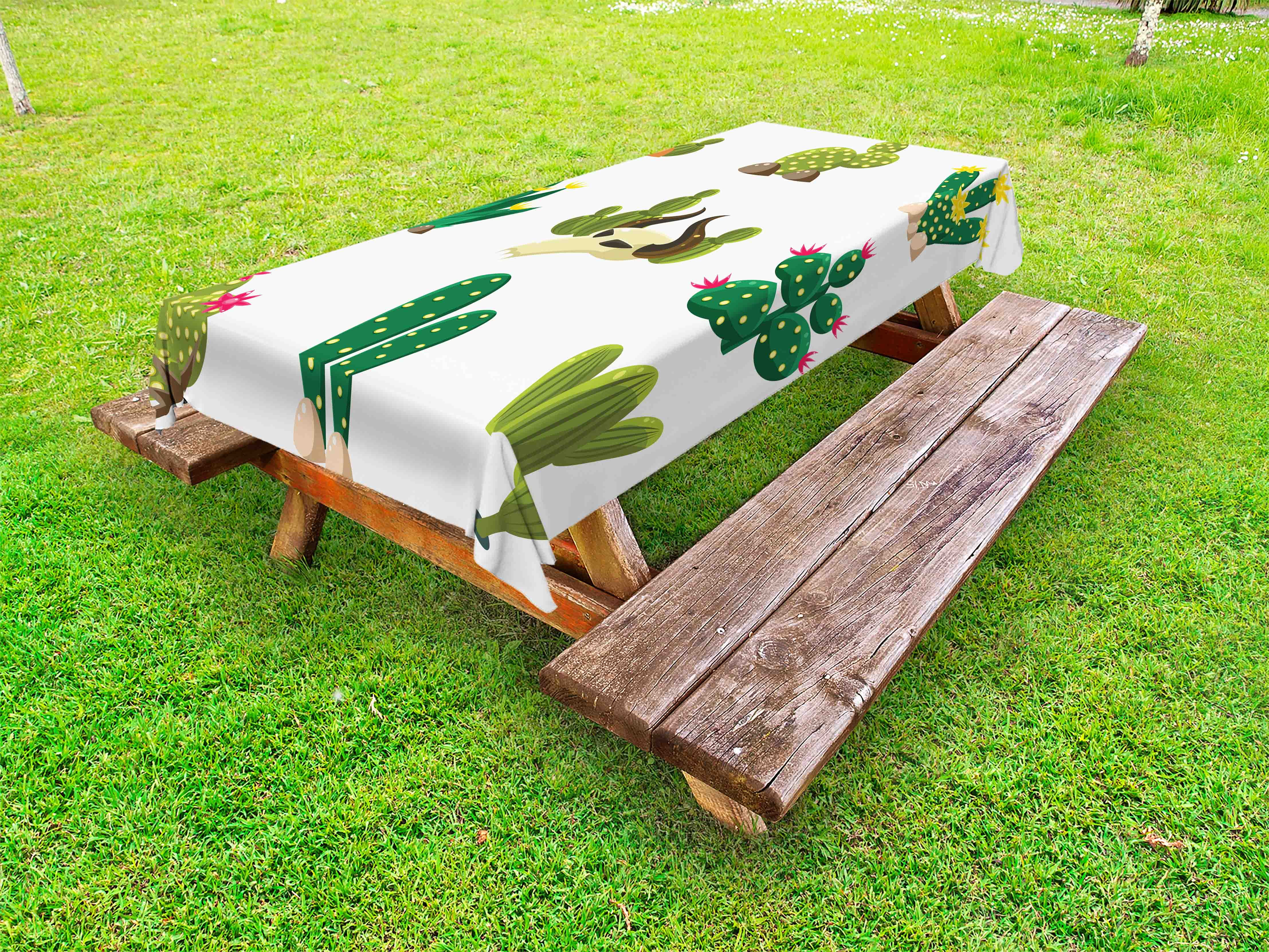 Cactus Outdoor Tablecloth, Mexican South Desert with Animals Cactus ...