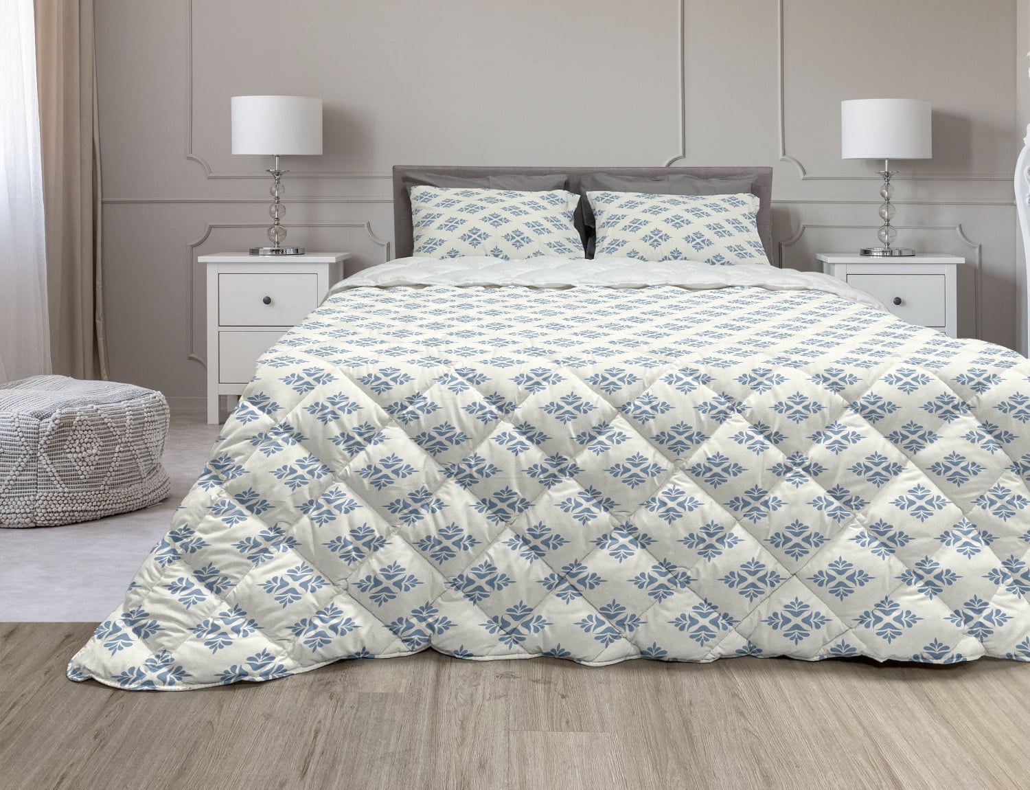 Geometric Comforter And Sham Bedding Set Abstract Leaves Design