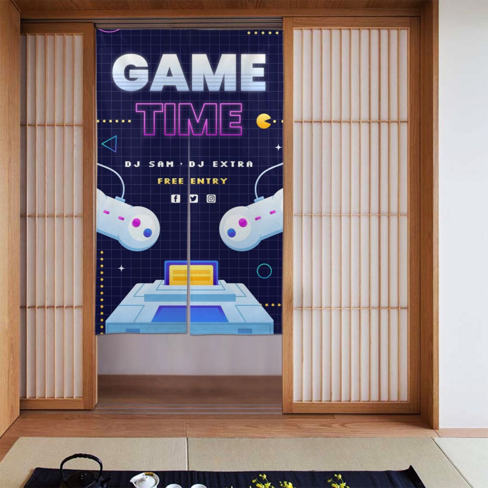 DouZhe Doorway Drape Split Curtains, Retro Game Time Gaming Poster Room ...