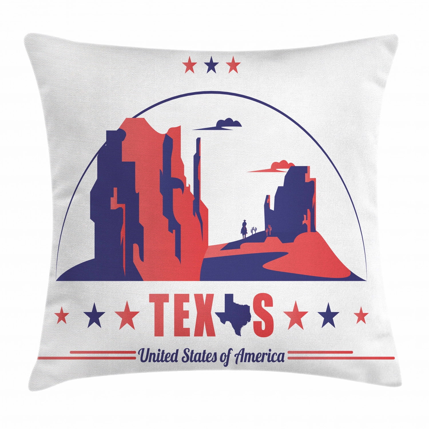 Texas Star Throw Pillow Cushion Cover, Texas State Map with Cowboy ...