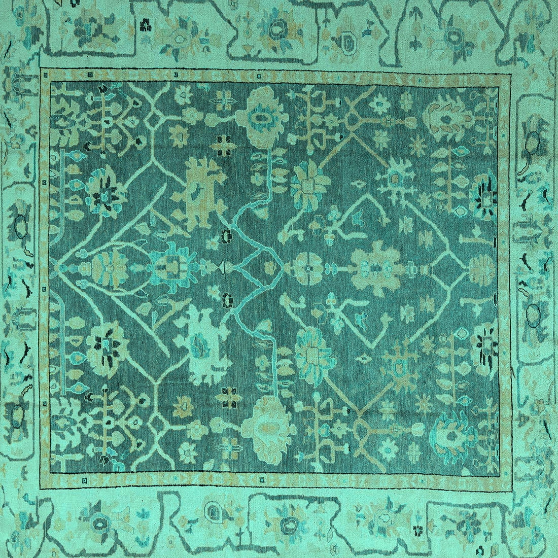 Ahgly Company Indoor Square Abstract Turquoise Blue Modern Area Rugs, 4 ...
