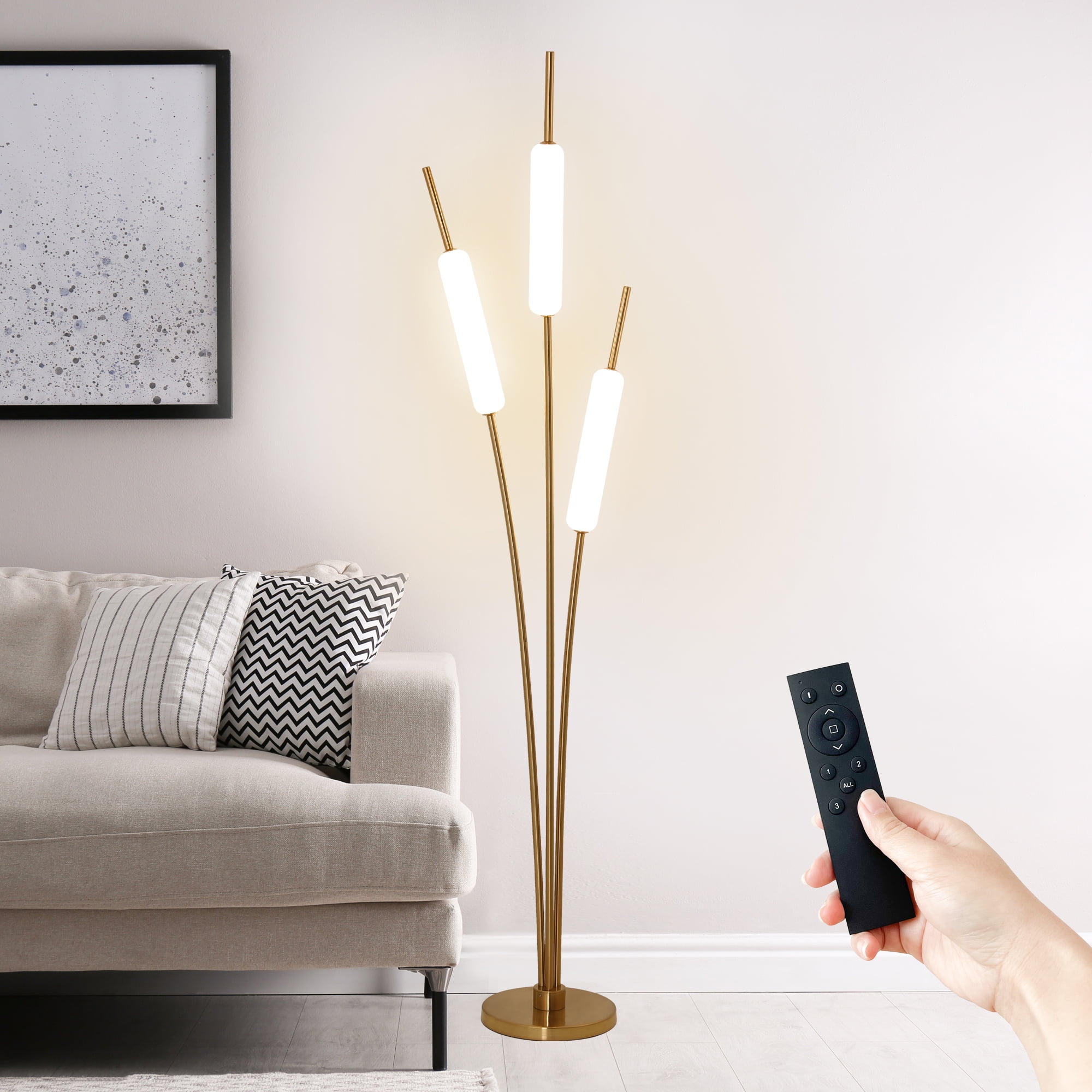 Gold Floor Lamp with LED Bulb and Remote, 3-light Modern LED Tree Floor ...