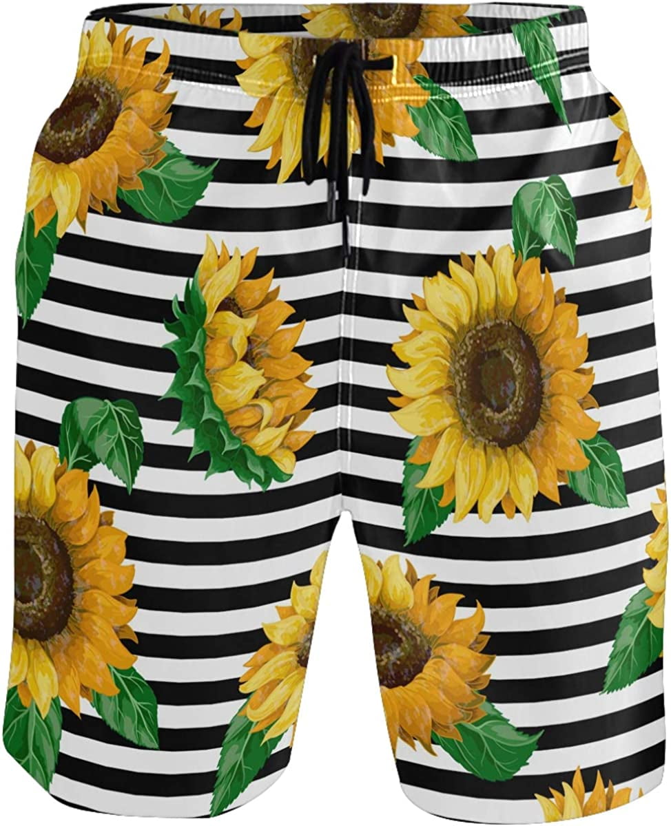 Men's Sunflower Stripe Beach Shorts Summer Swim Trunks Sports Running ...