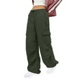 Yanhoo Womens Low Rise Cargo Pants Wide Leg Elastic Waist Baggy