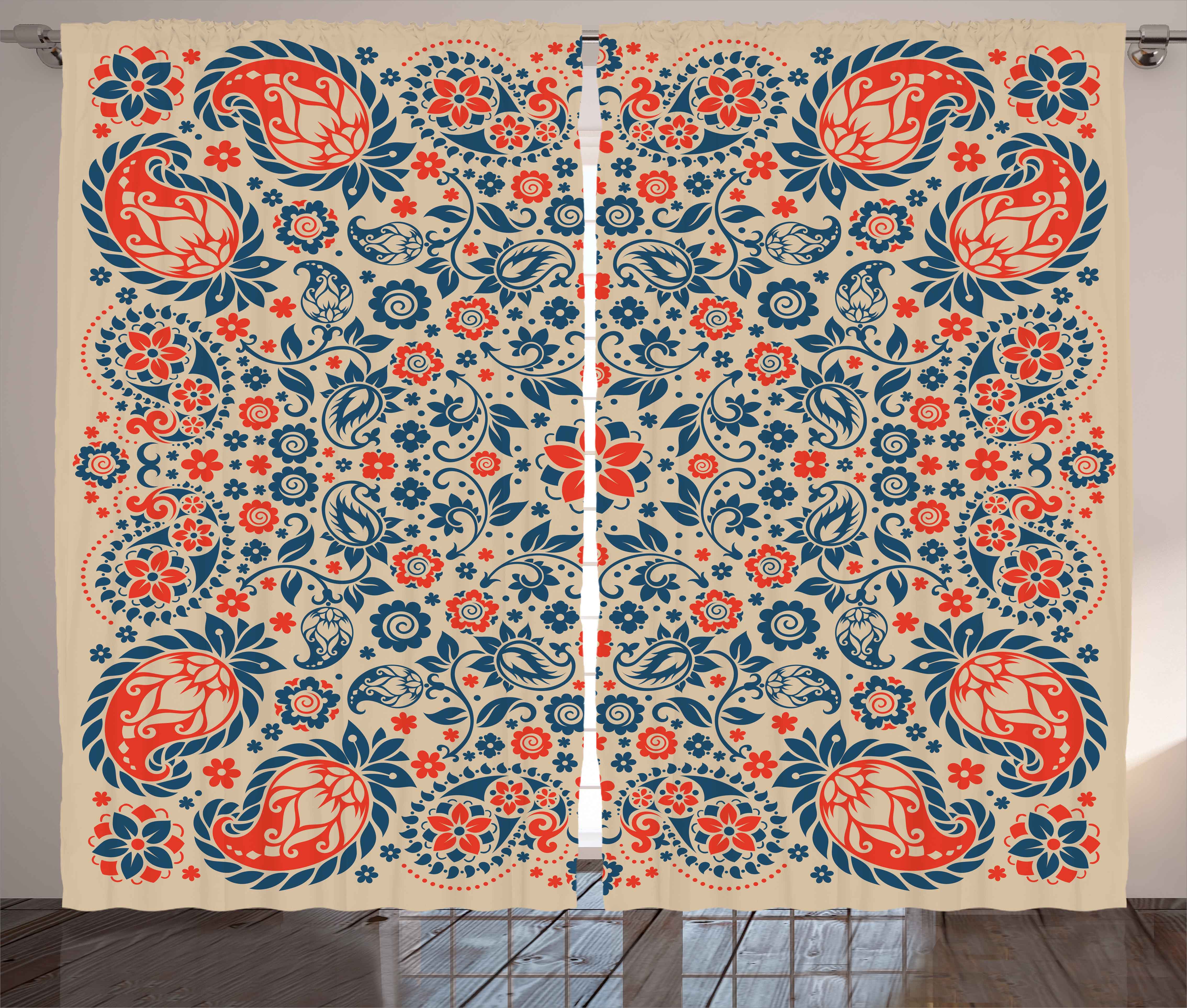 Paisley Decor Curtains 2 Panels Set, Embellished Islamic Arabesque ...