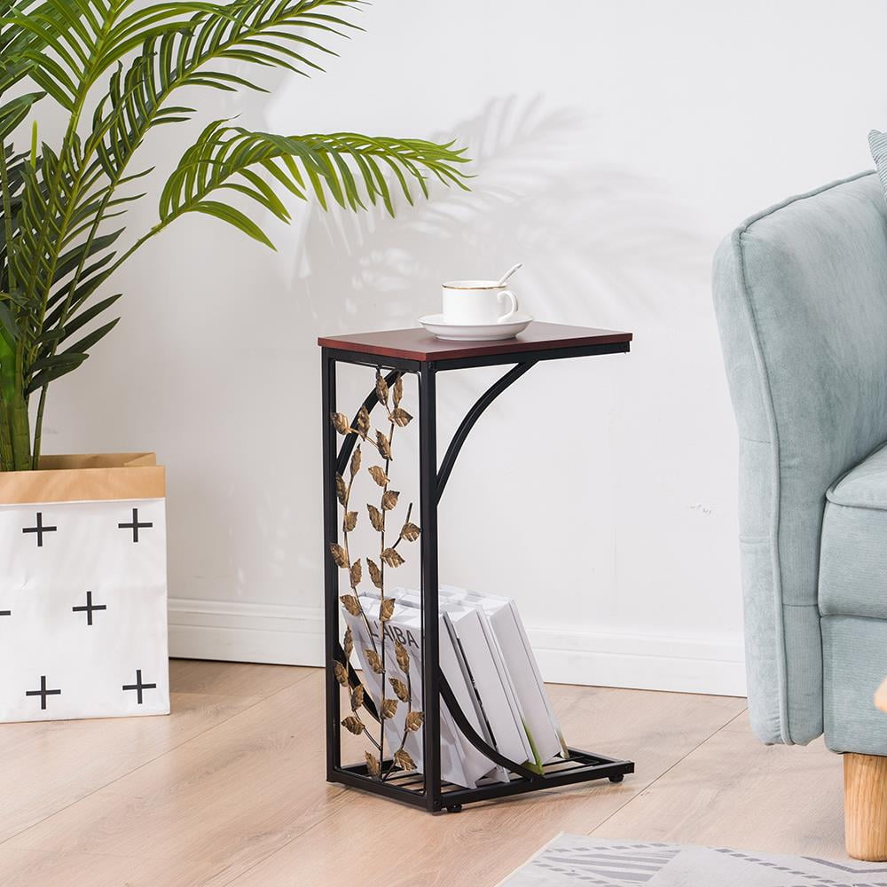 Zimtown Sofa Side and End Table Bronze Metal Frame Wooden Top With ...