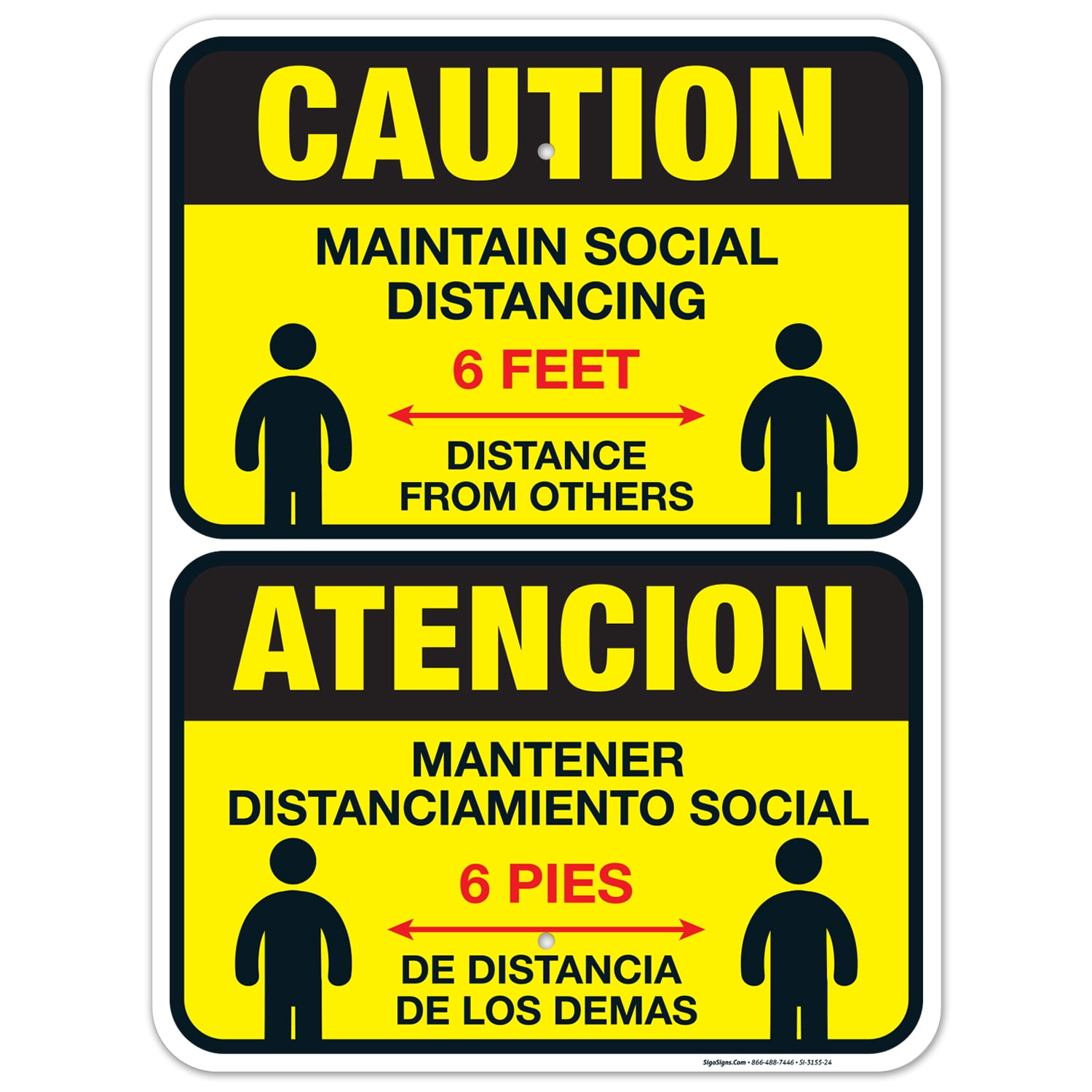 Social Distancing Sign, Social Distancing Sign, Bilingual English ...