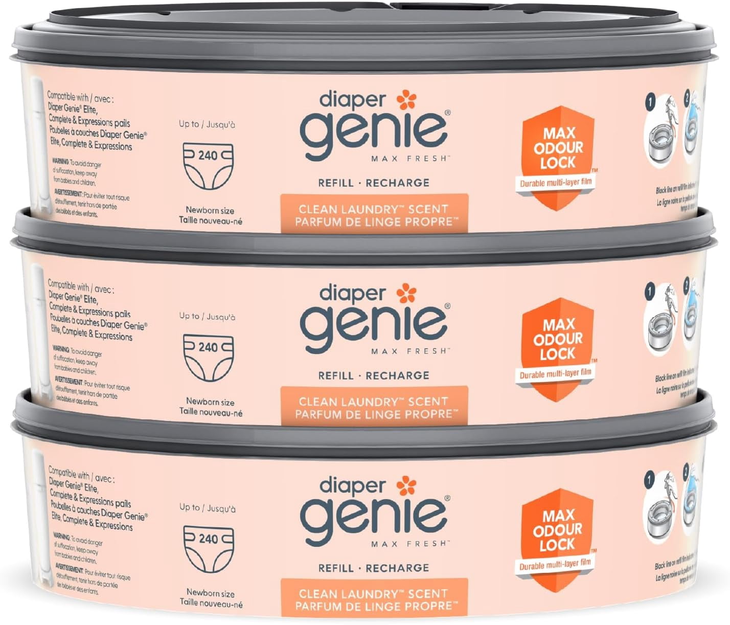 Laundry-Scented Diaper Genie Max Fresh Pail Refill Trio, 3-Pack ...