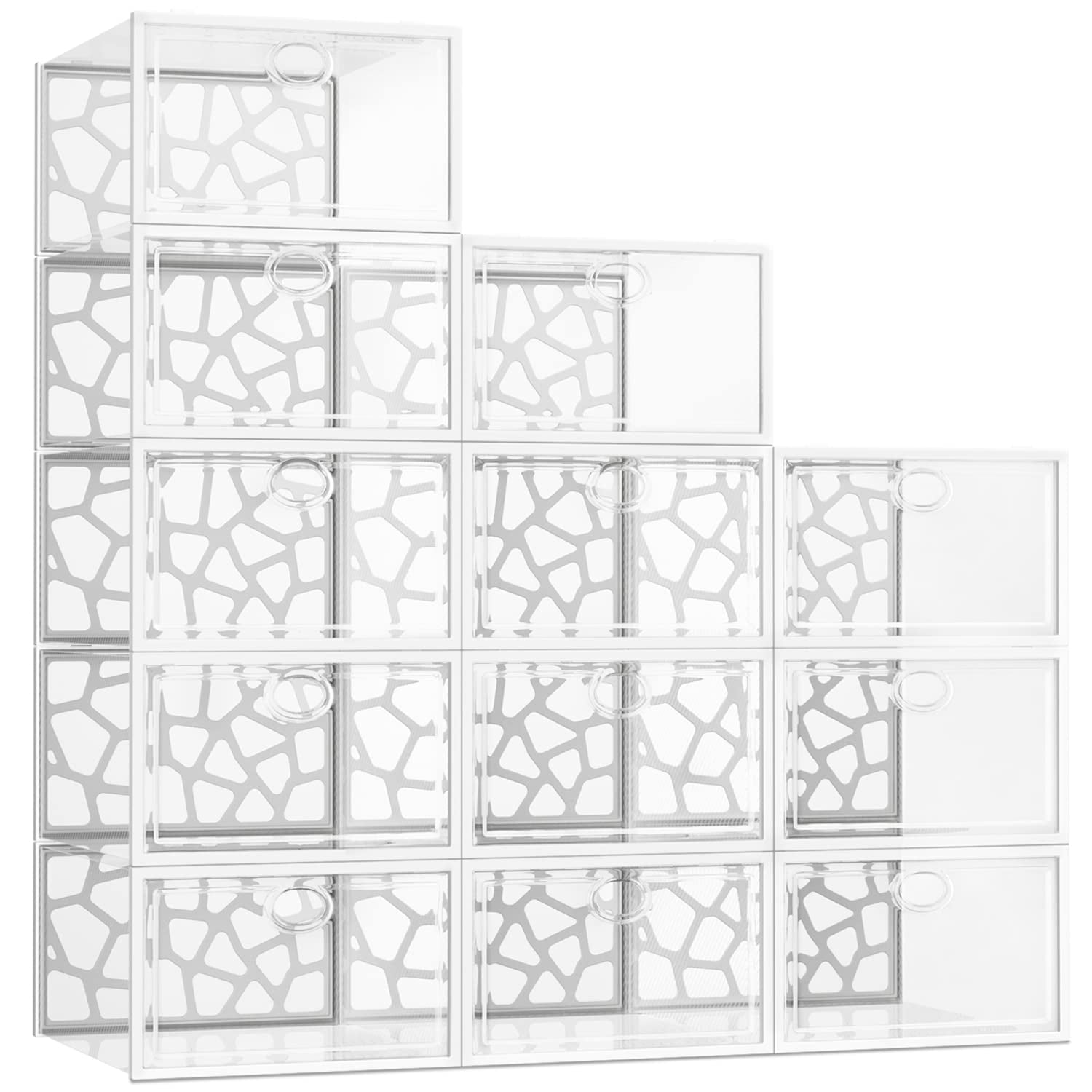 Large Shoe Boxes Clear Plastic Stackable, Pinkpum 12 Pack Shoe Storage ...