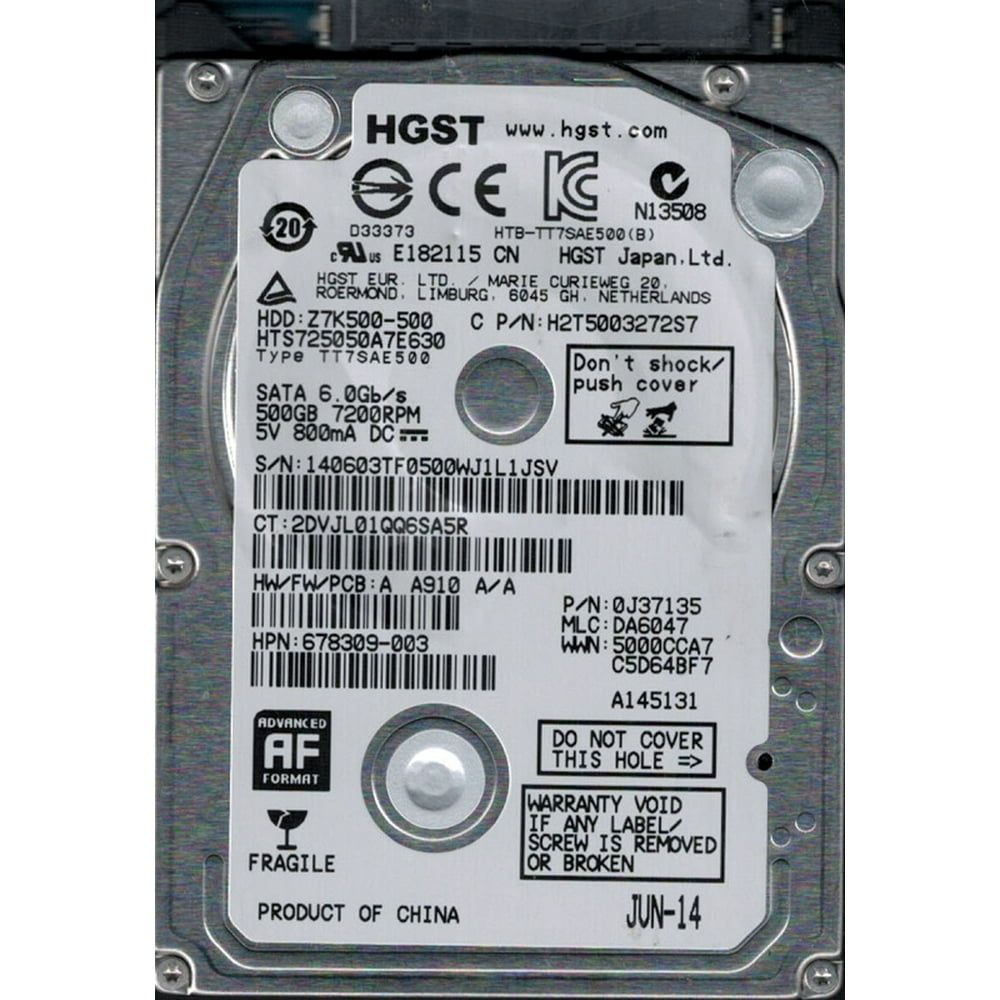 HTS725050A7E630 P/N: 0J37135 MLC: DA6047 China HGST 500GB - Walmart.com ...