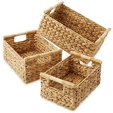Casafield (Set of 3) Water Hyacinth Rectangular Storage Baskets with Wooden Handles - Small ...