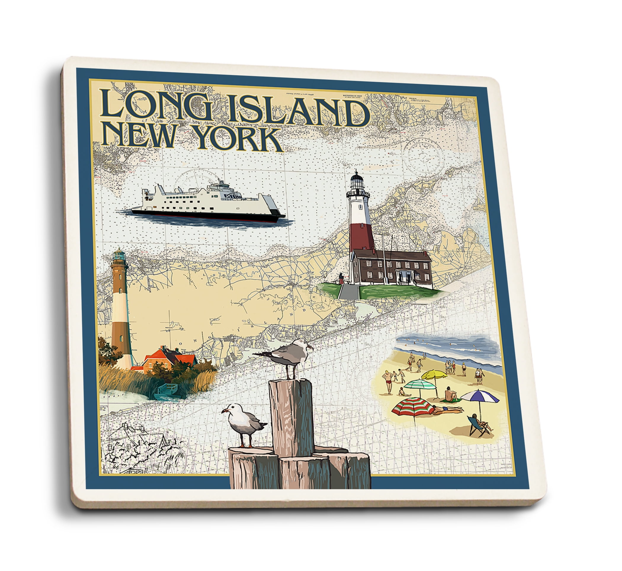 Long Island, New York, Nautical Chart (Absorbent Ceramic Coasters Set ...