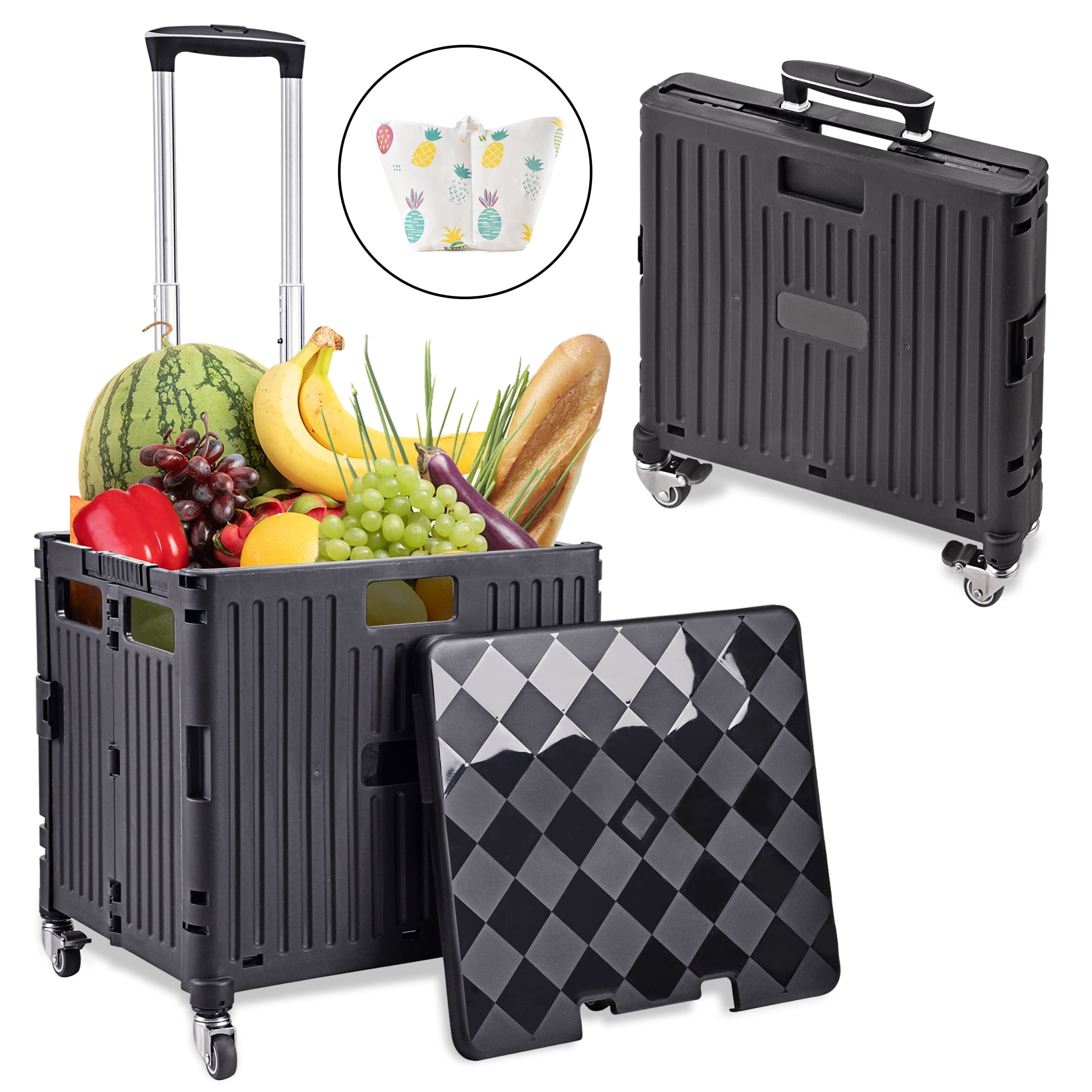 Foldable Utility Cart, Portable Rolling Crate, 360° Rotate Wheel ...