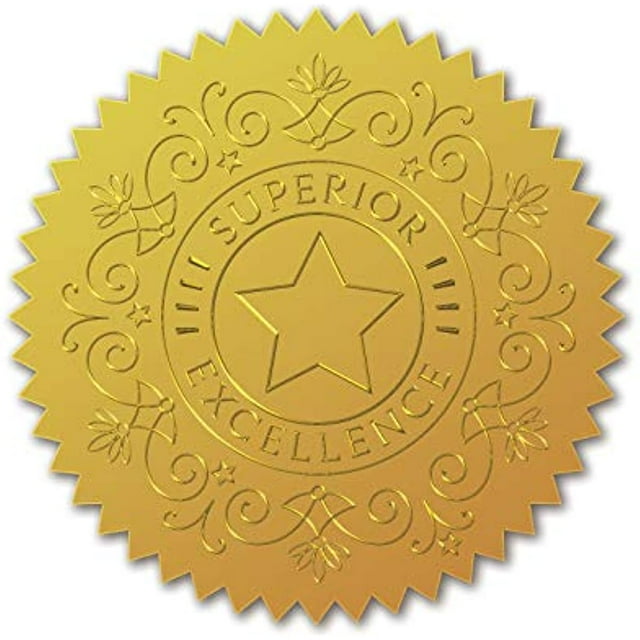Gold Foil Certificate Seals Superior Excellence Self Adhesive Embossed ...