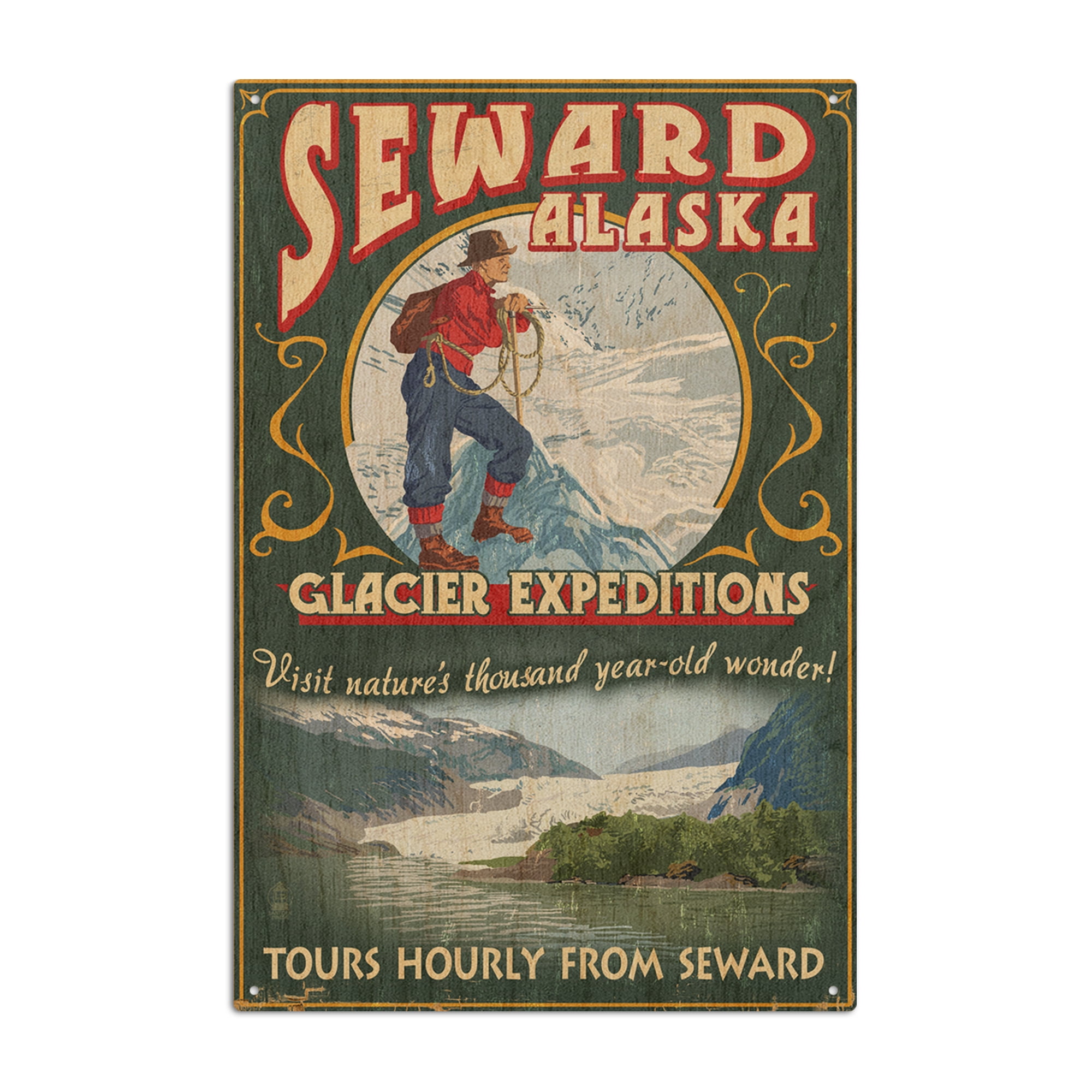 Seward, Alaska, Glacier Tours Vintage Sign Birch Wood Wall Sign (6x9 ...