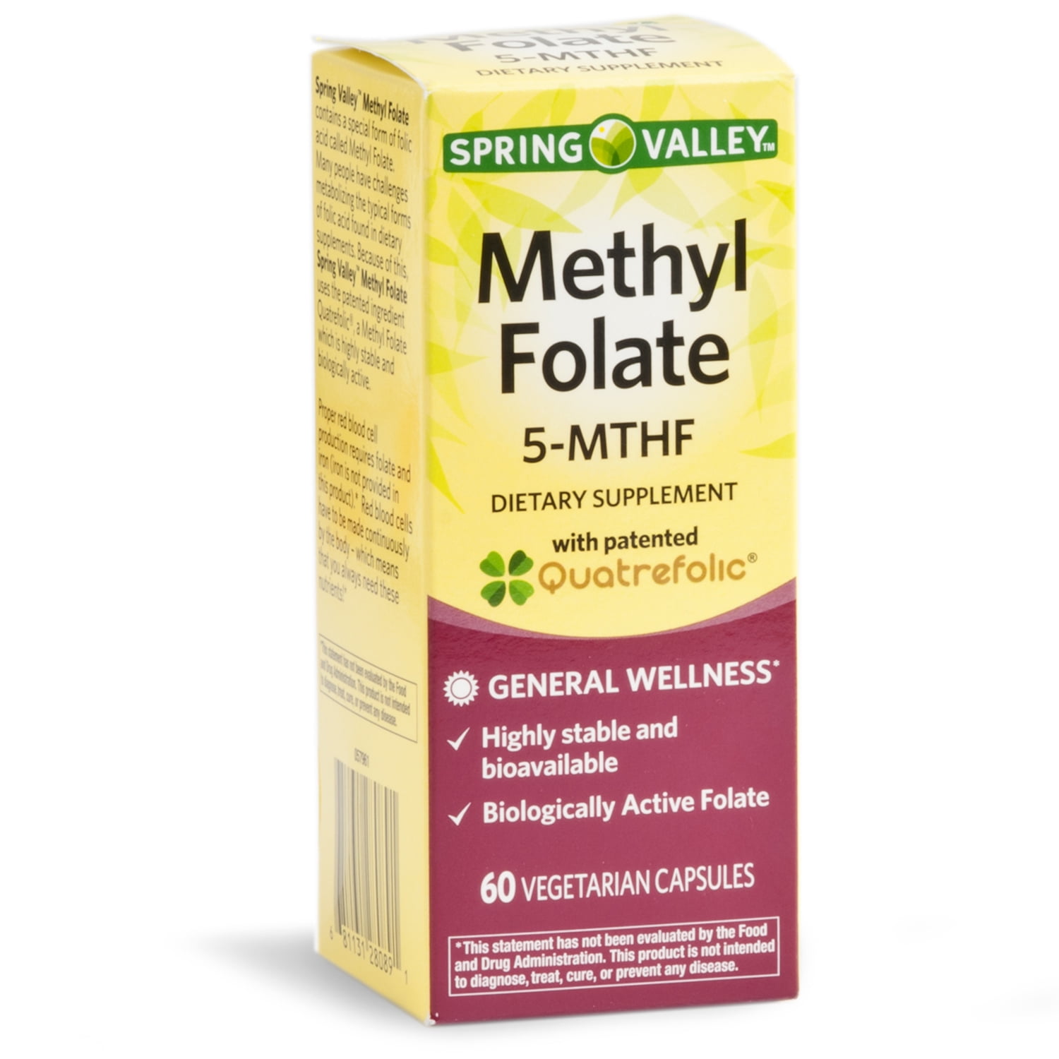 Spring Valley Methyl Folate Vegetarian Capsules, 60 Count - Walmart.com