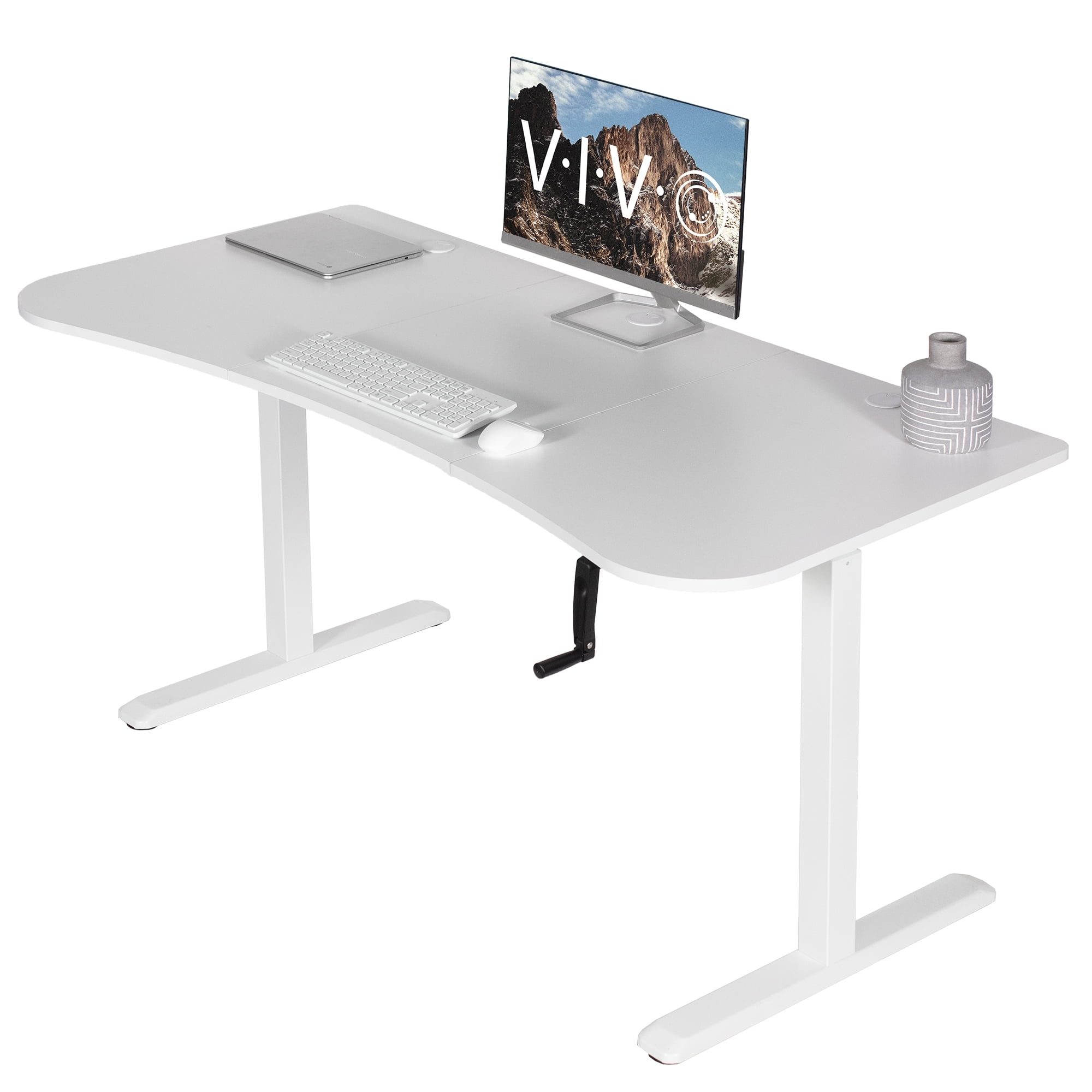 VIVO White 63" x 32" Height Adjustable Stand Up Desk Frame with Table ...