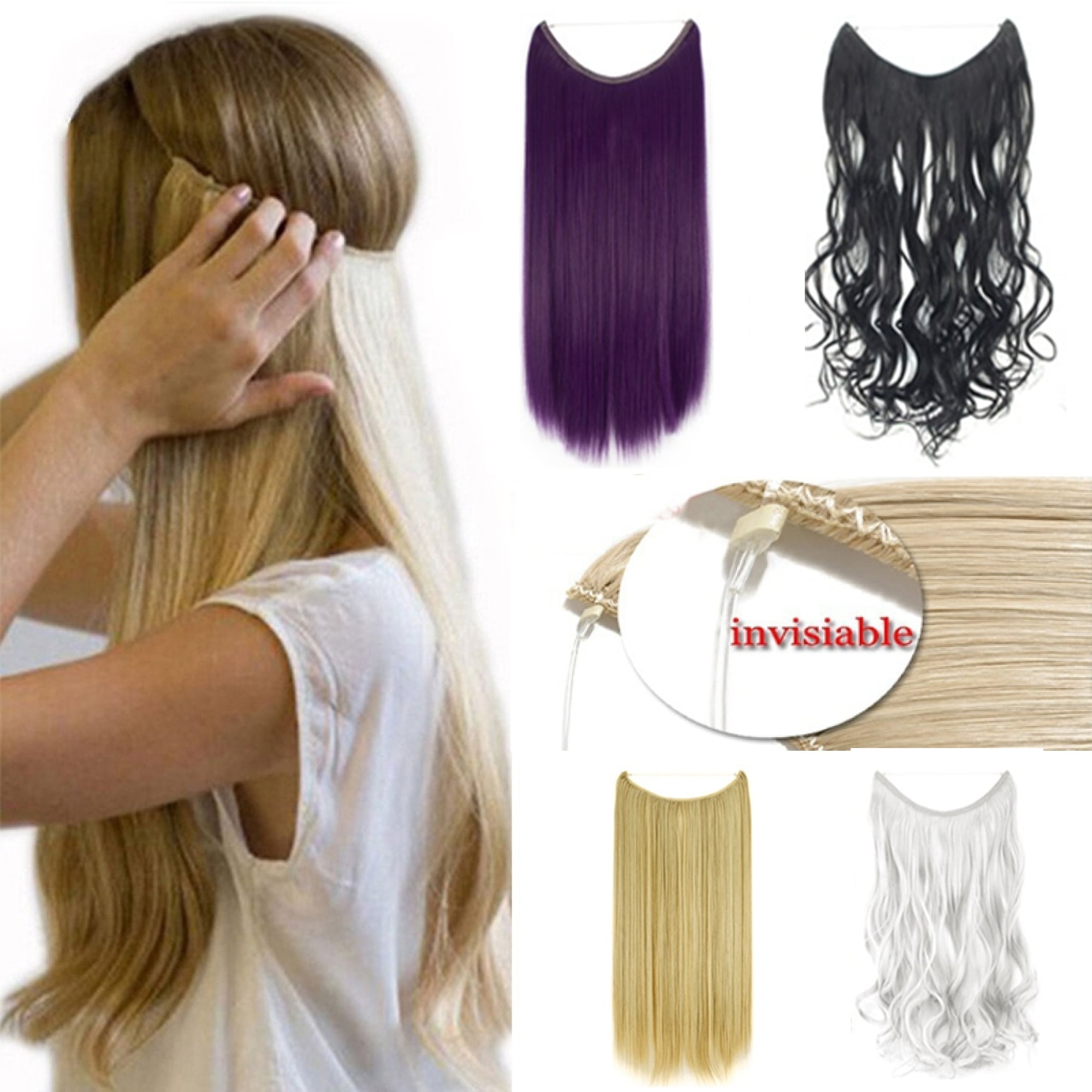 Invisiable Fish Silk Hair Extensions No Clip Transparent Line Hanging ...