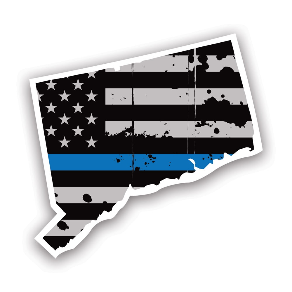Distressed Thin Blue Line Connecticut State Shaped Subdued US Flag Sticker Decal - Self Adhesive ...