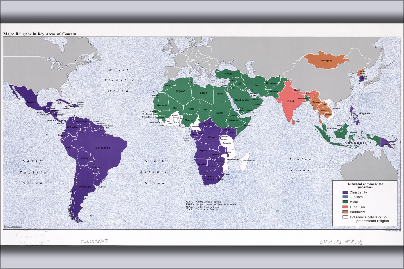 24"x36" Gallery Poster, cia world map of religions in concern areas ...