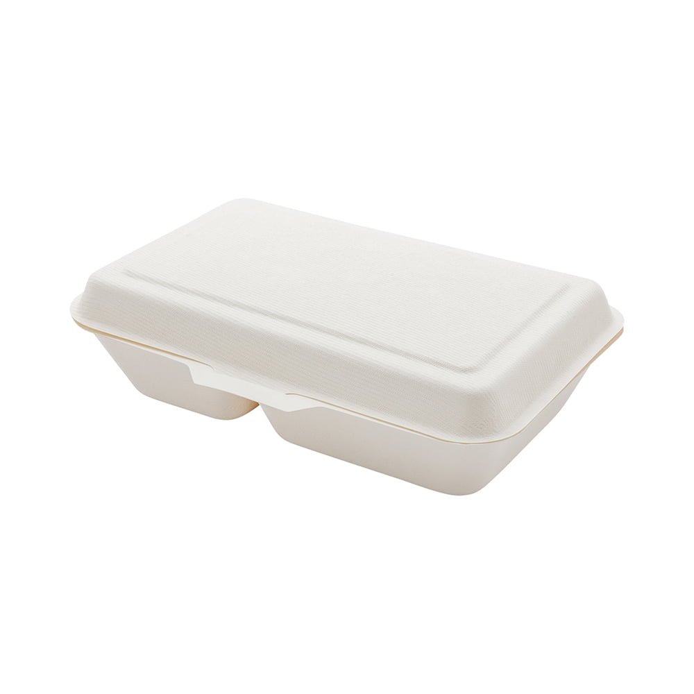 Pulp Tek 34 oz Rectangle White Sugarcane / Bagasse Clamshell Container ...