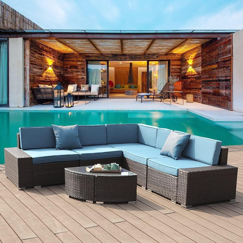 Staffora 6 Piece Outdoor Wicker Rattan Modular Sofa Set - Walmart.com