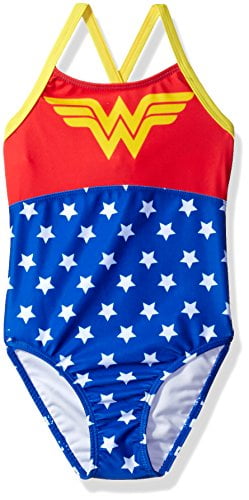 Warner Bros. Girls' Big Wonderwoman Swimsuit, Red, 4 - Walmart.com