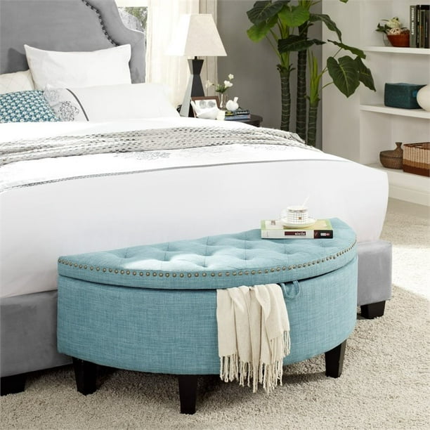 Brika Home Half Moon Upholstered Storage Ottoman in Light Blue ...