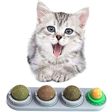 Cat Toys Catnip Ball Set, Lickable Cat Treats Toys Stick-On Wall Toy ...