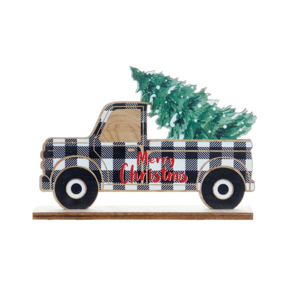 Wooden Christmas Ornament Plaid Cars Shaped Crafts with Rectangle Wood ...