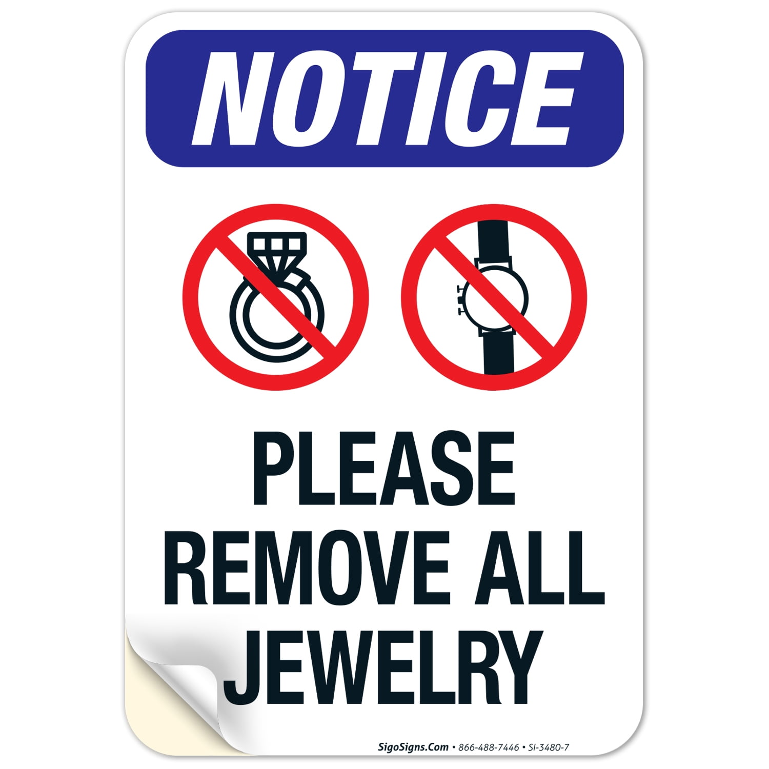 Please Remove All Jewelry Sign, OSHA Sign, 10x7 Vinyl Sticker - Walmart.com