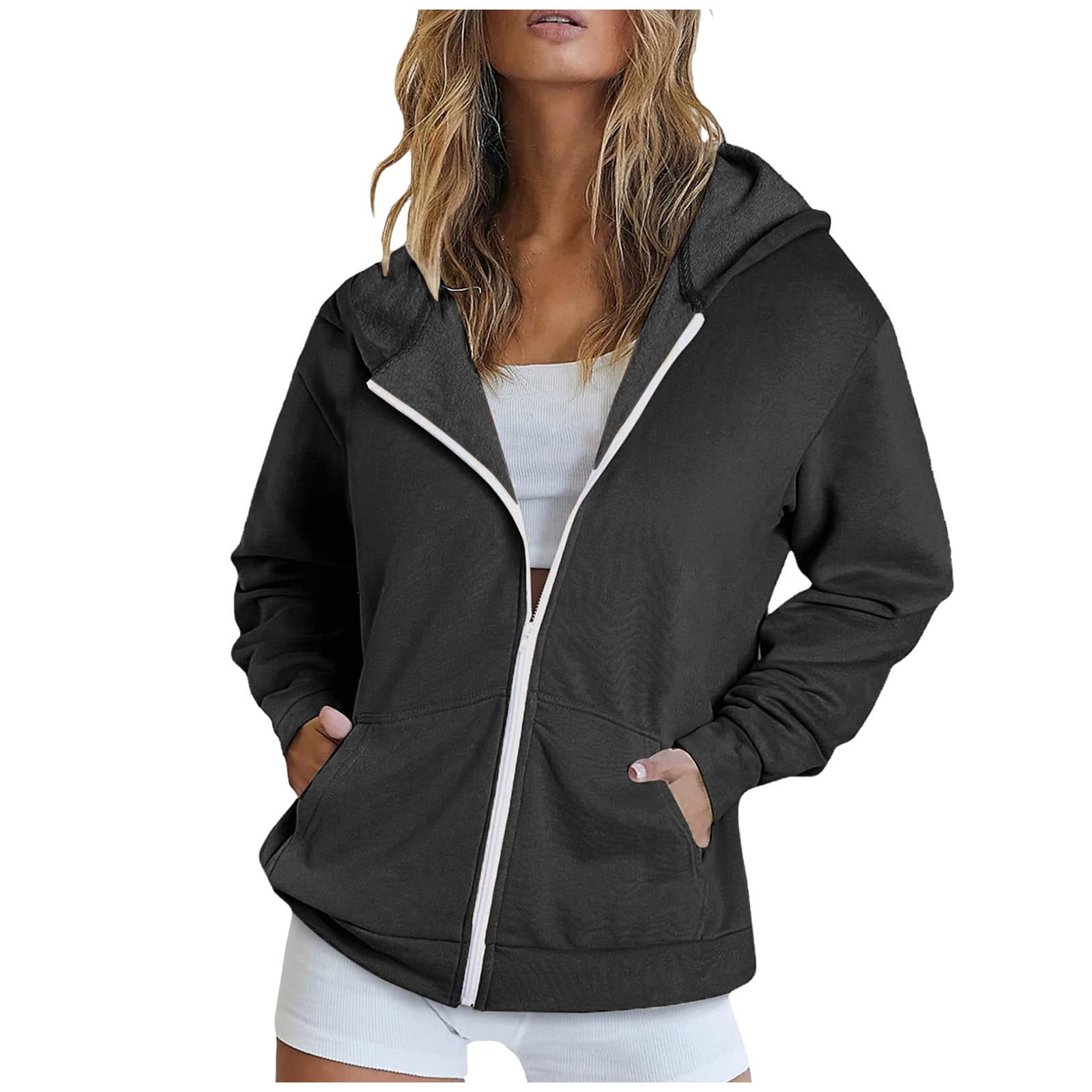 Click here for Wrkekc Zip Up Hoodie Women Solid Color Long Sleeve... prices