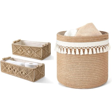 Xizioo 3 Pack Macrame Storage Basket Bohi Decor Boxes Jute Rope Baskets ...
