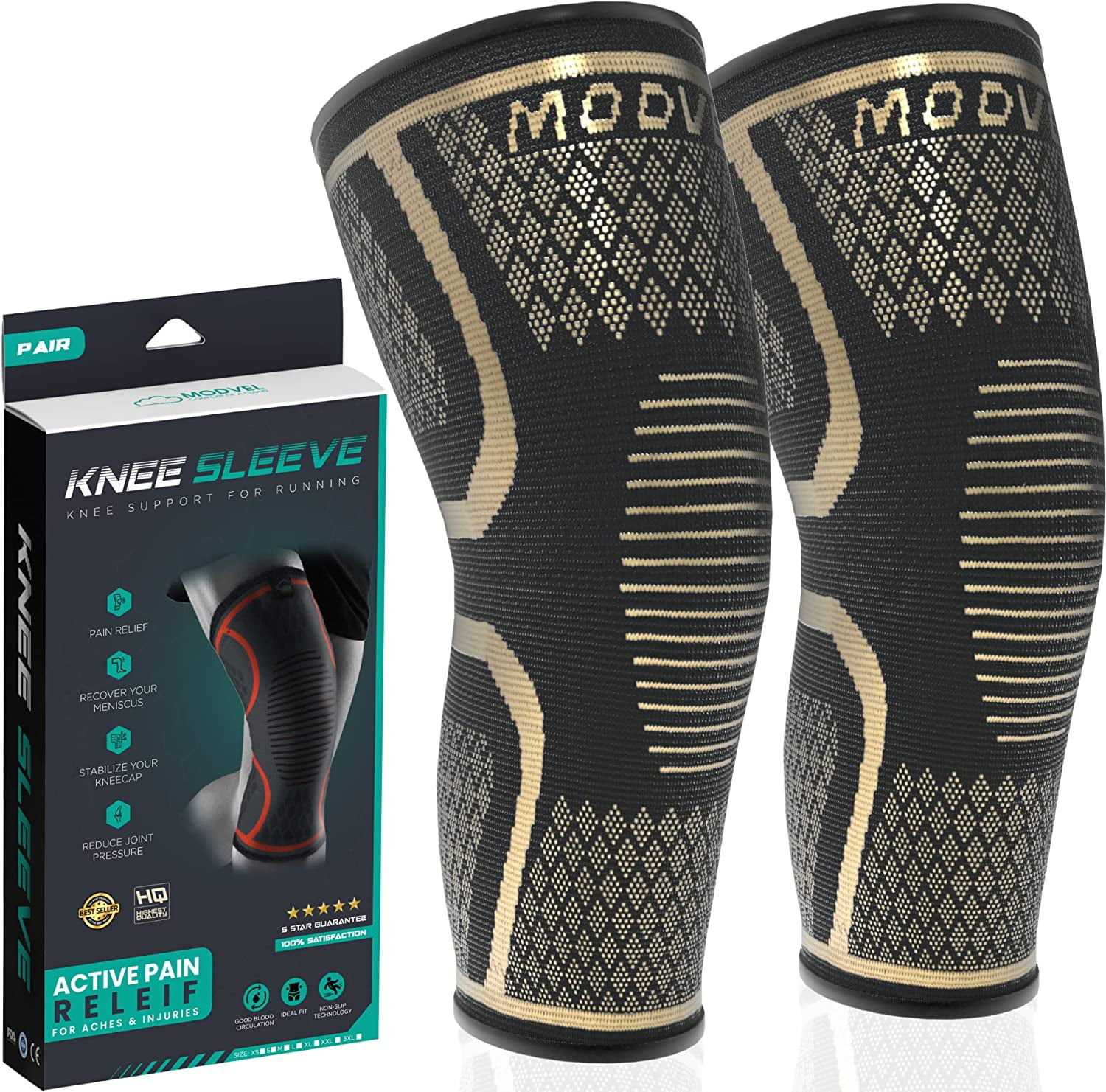 MODVEL Knee Brace Men and Women 2 Pack, Knee Sleeve For Running ...
