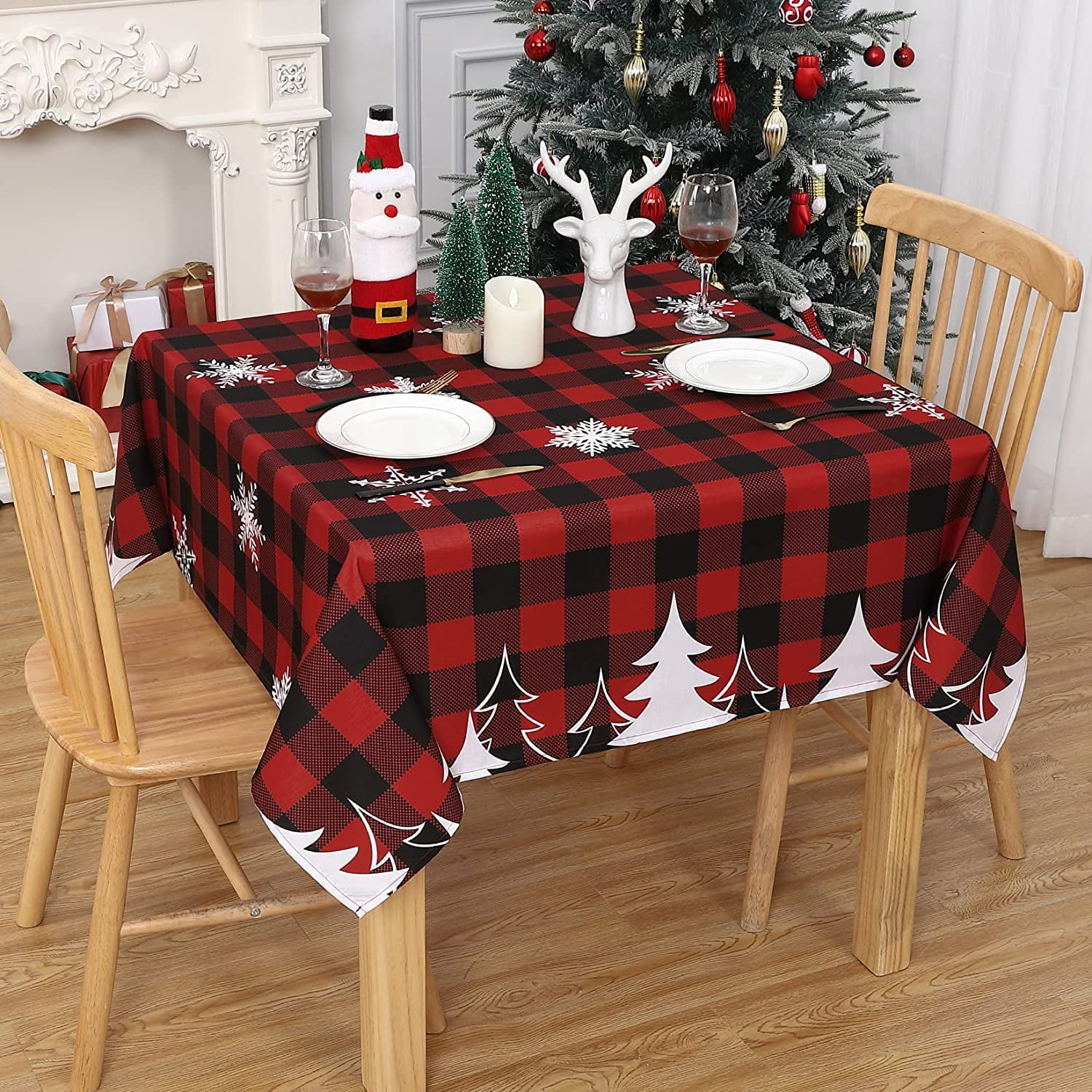 Buffalo Plaid Christmas Tablecloth, Xmas Tree Print Waterproof Table ...