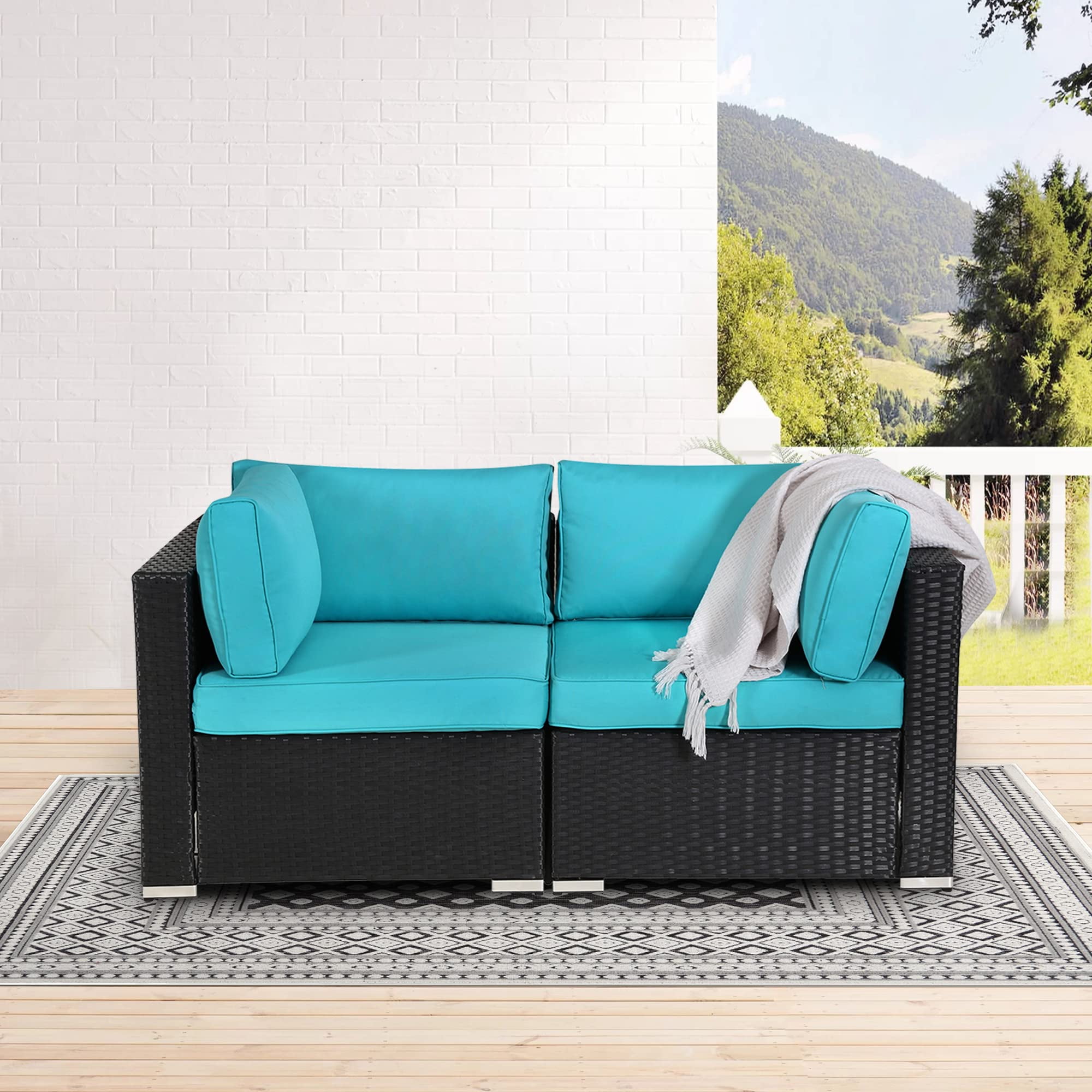 Royalcraft 2 Pieces PE Black Wicker Outdoor Furniture,Patio Sofa Sets ...