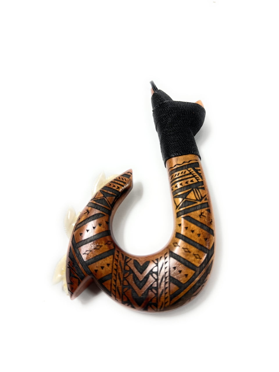 Koa Fish Hook 5 inch w/ Shark Teeth & Tattoo Etching - Made In Hawaii ...