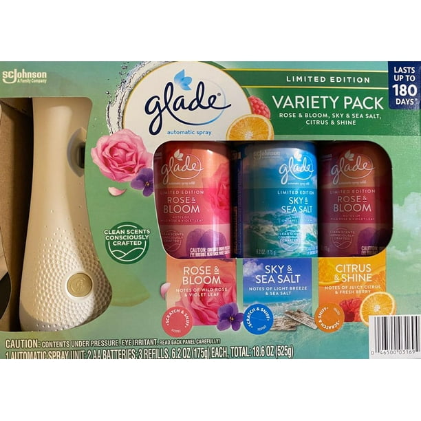 Glade Automatic Spray Kit Limited Edition (Rose & Bloom, Sky & Sea Salt ...